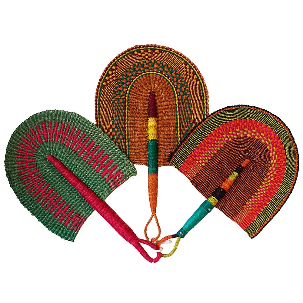 African Hand Fan Gift Set with Leather Handle - Vgreen Art