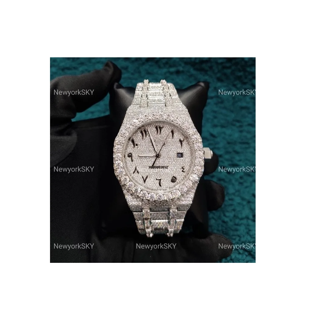 41MM Branded Iced Out Moissanite Watch Rapper Hip Hop Bust Down Watch ...
