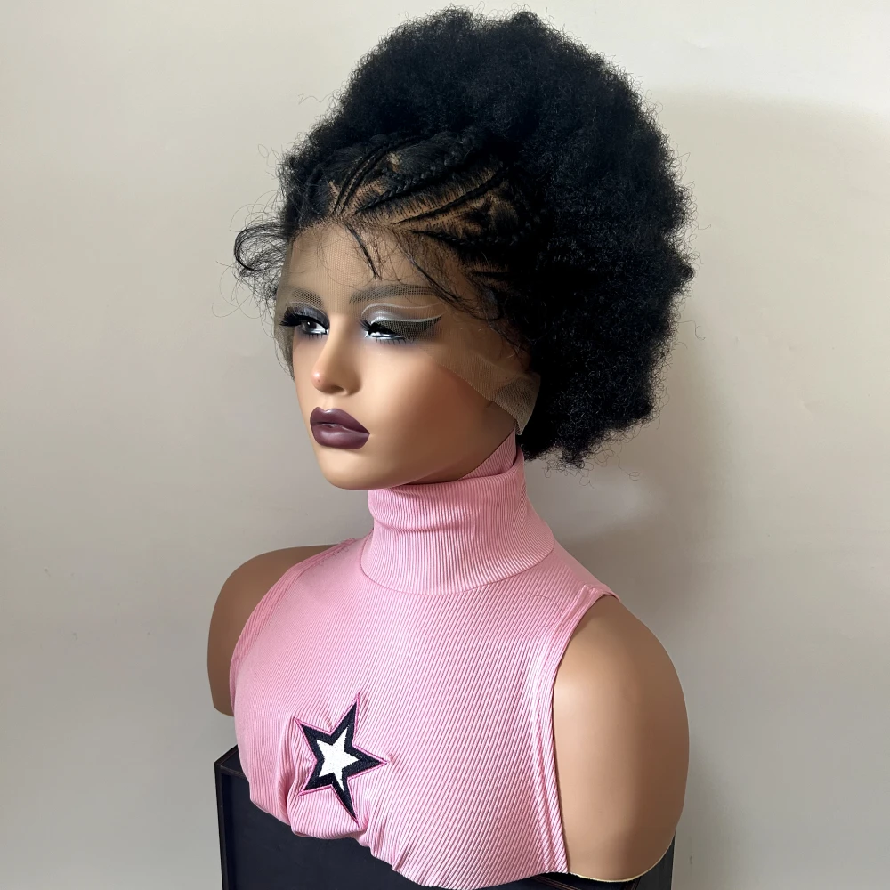 Jennifer Big Lace Afro Braided Lace Front Wig Cornrow Wig Faux Locs ...