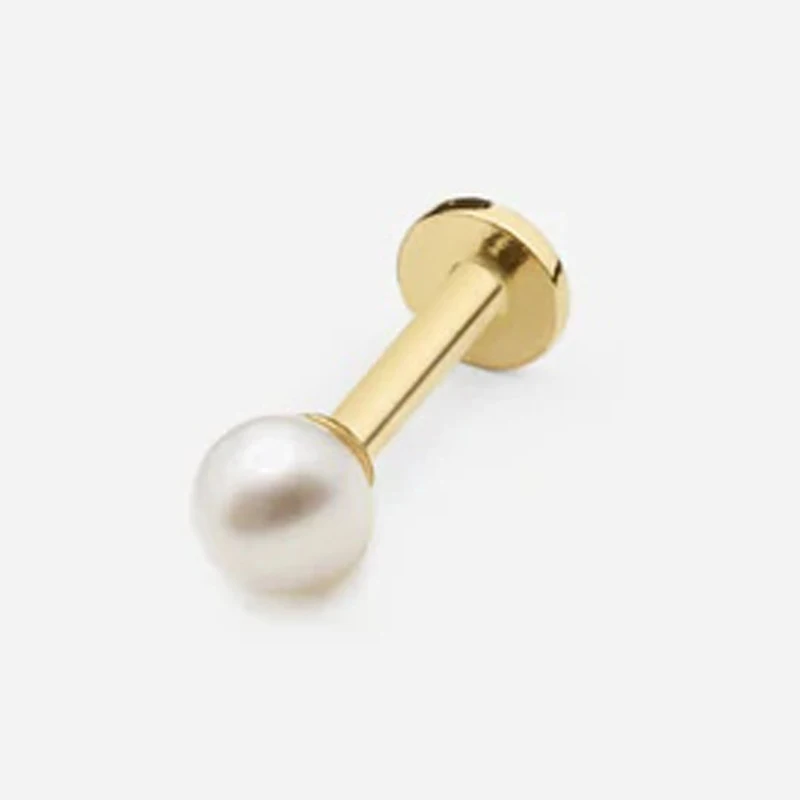 14k Gold Pearl Labret Earring - Trendy Piercing Jewelry
