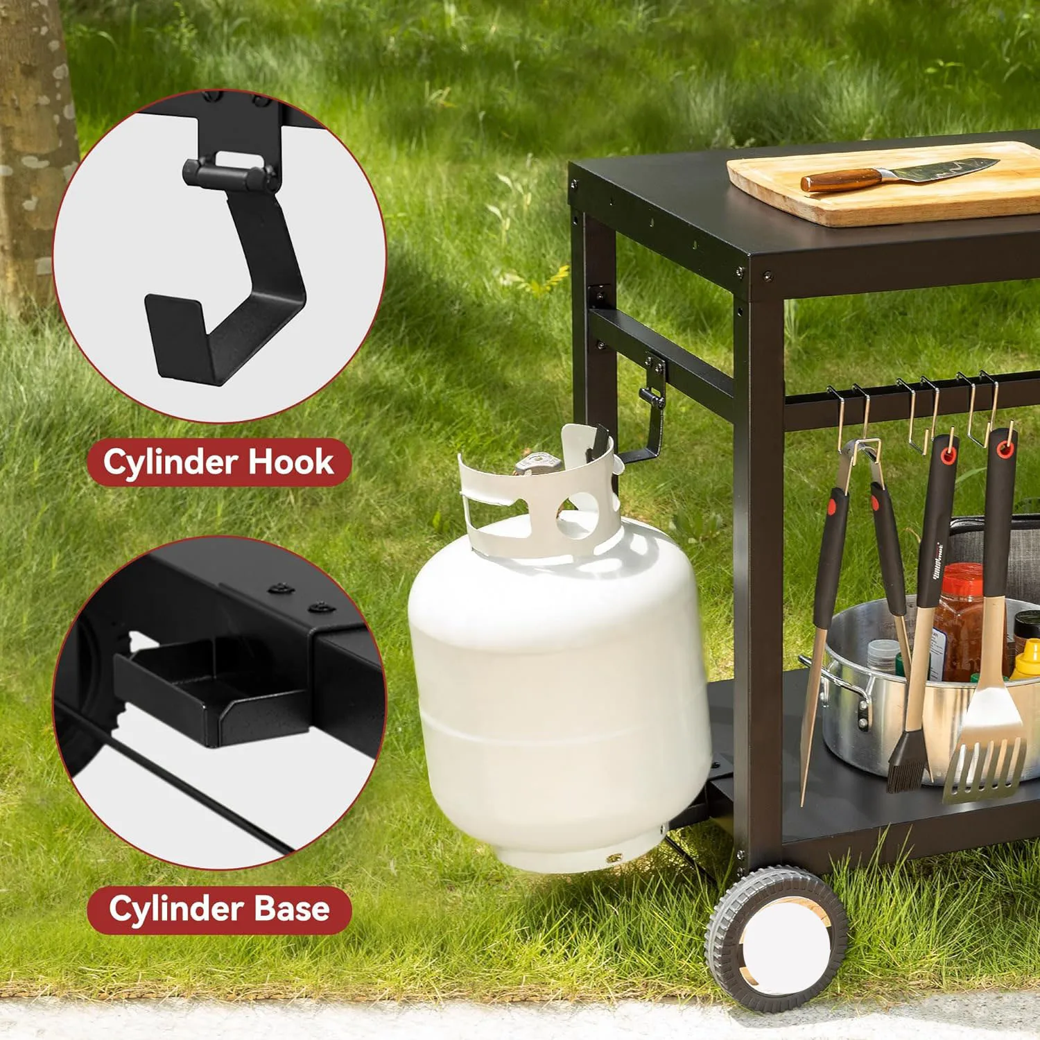 Pizza Oven Table Stand - Durable BBQ Grill Cart with Wheels