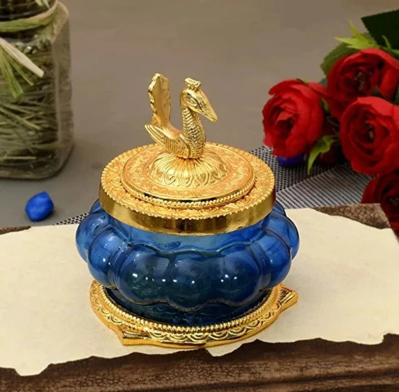 Indian Traditional Metal Glass Akshaya Kubera Lakshmi Pot Figurine With ...