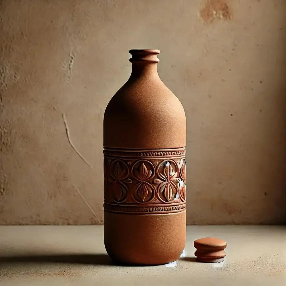 Eco-Friendly Classic Terracotta Water Bottle Natural Clay Lid ...