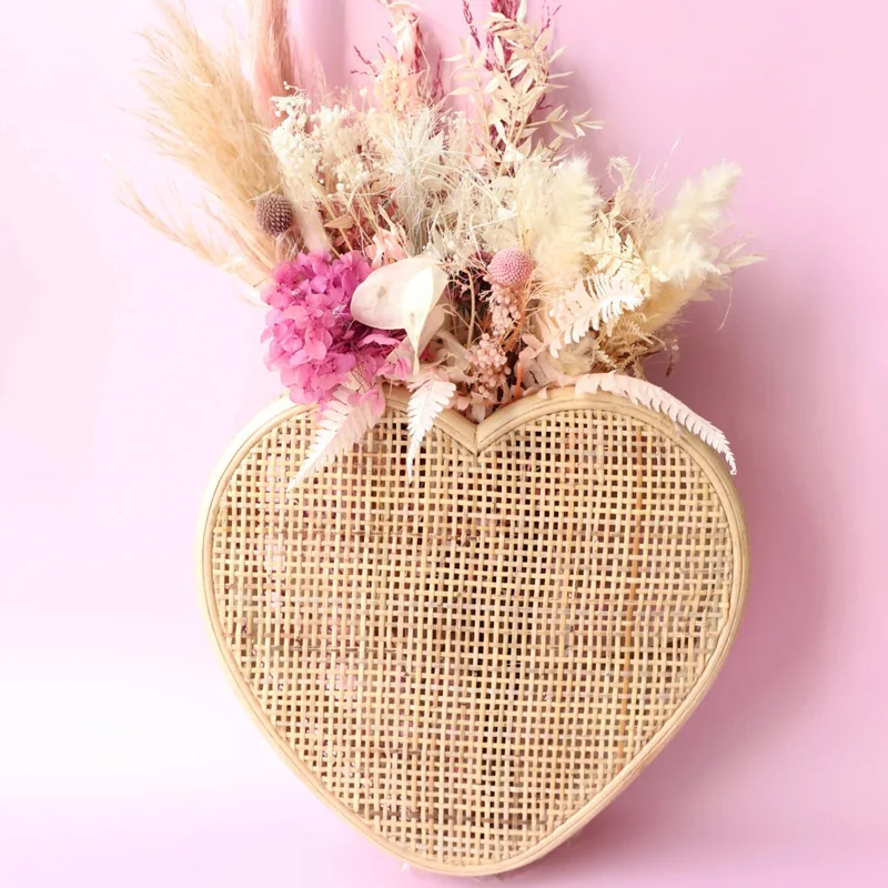 Heart Shape Rattan Wall Basket,Boho Nursery Decor Hand Woven Vintage ...