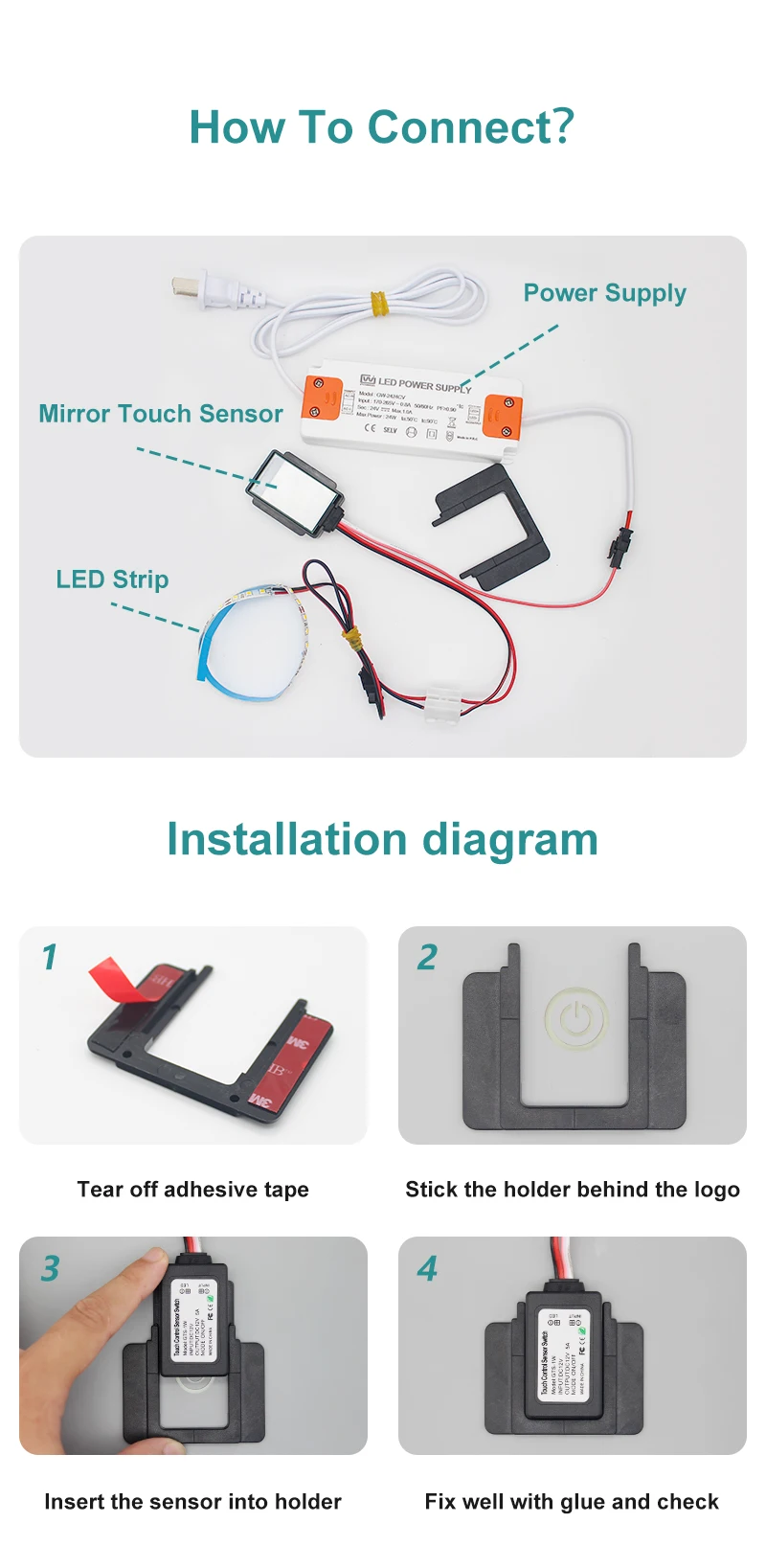 Led Mirror Touch Switch Led Light Mirror Touch Sensor Switch For Mirror ...
