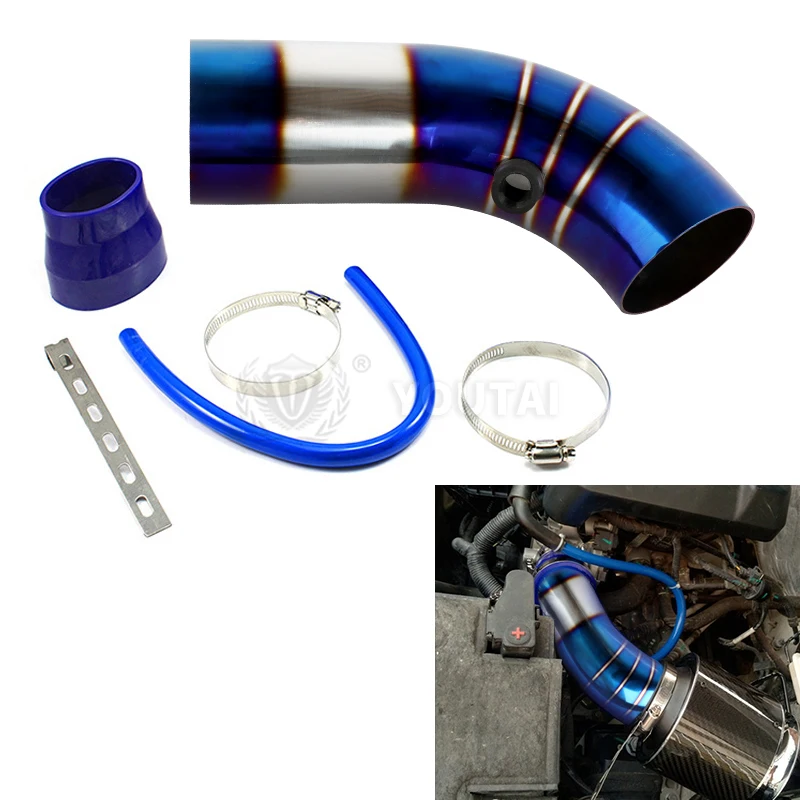 Universal Car Aluminium Alloy Intake Pipe Short Ram Air Intake Arm Blue ...