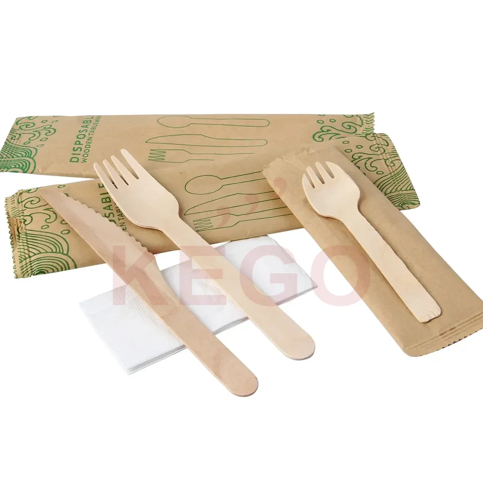 100% Natural Biodegradable Wood Cutlery Set Compostable Spoon Forks ...