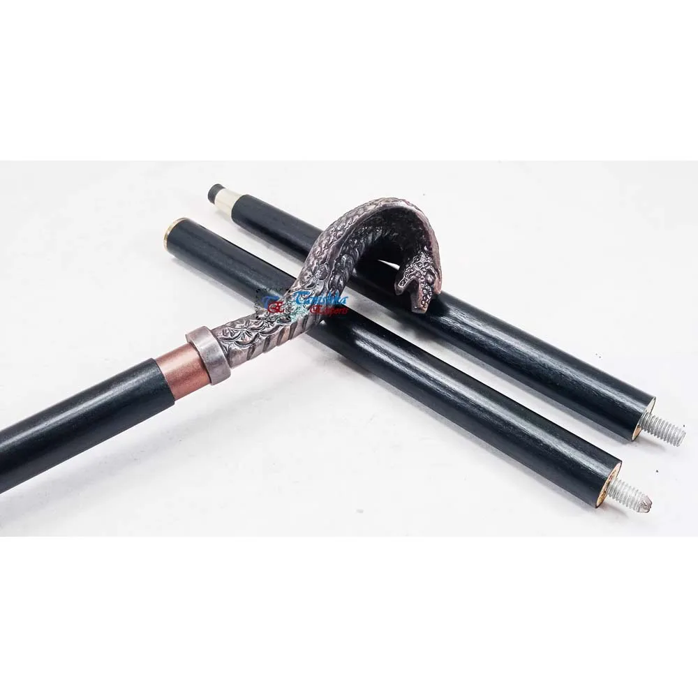 Aluminum Copper Antique King Cobra Snake Head Handle Wooden Walking ...