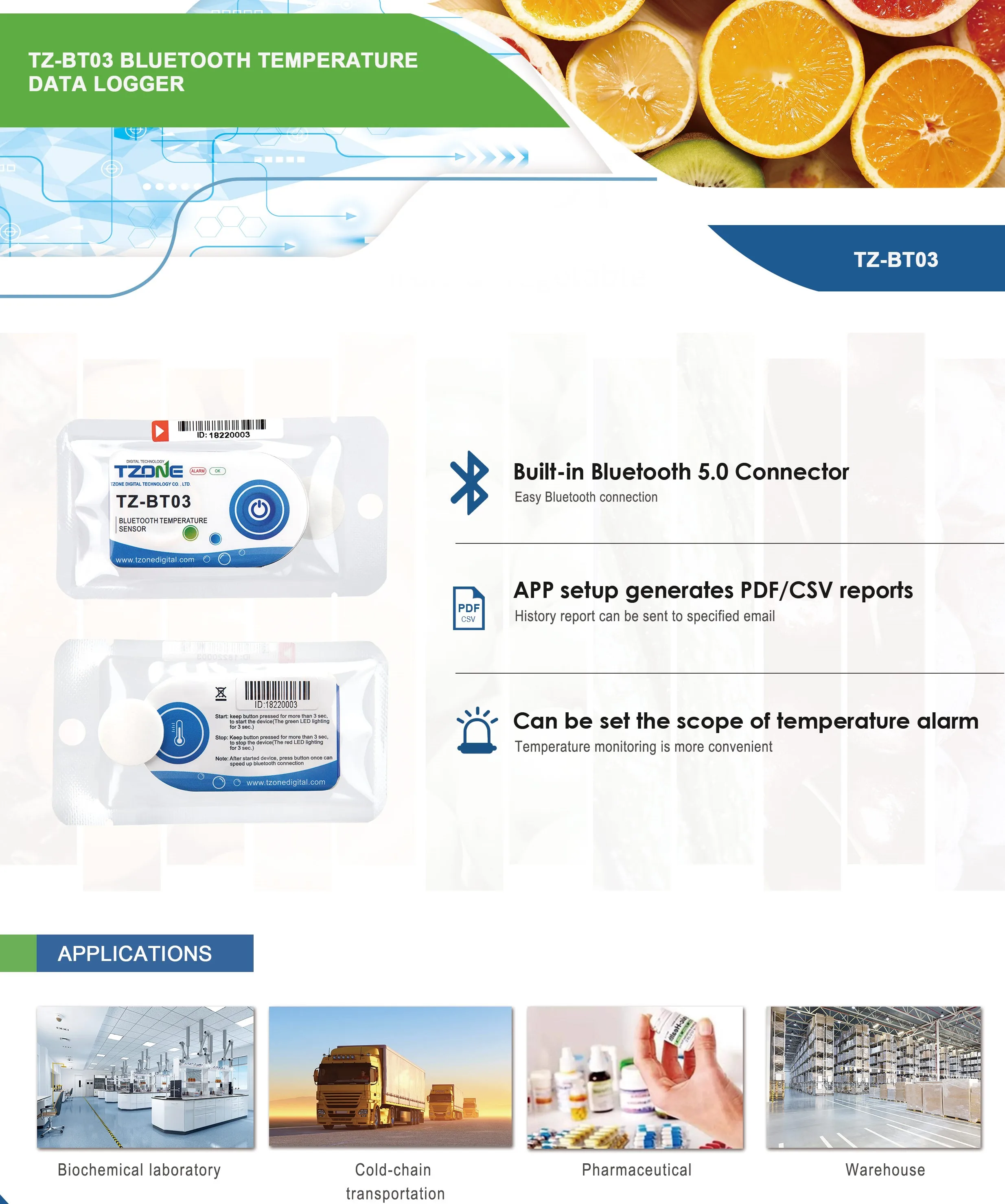 Bt03 Datalogger Bluetooth Temperature Sensor Recorder Wireless ...