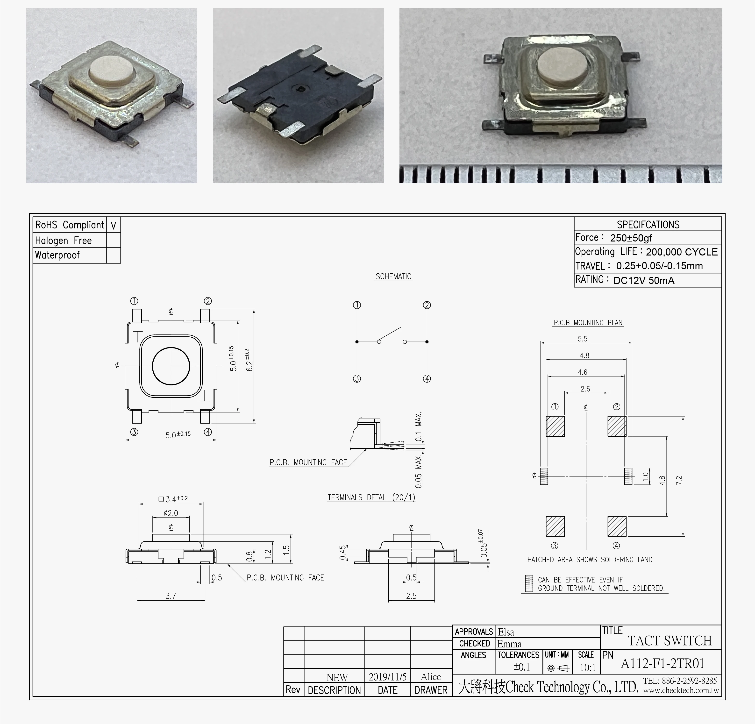 Liquid Crytal Polymer Frame Lighting Control Tact Switch Push Button ...