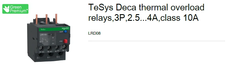 Schneider Thermal Overload Relays - 2.5...4 A, 10A LRD08