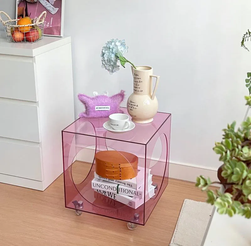 Acrylic Movable Storage Cabinet Side Table for Living Room Bedroom ...