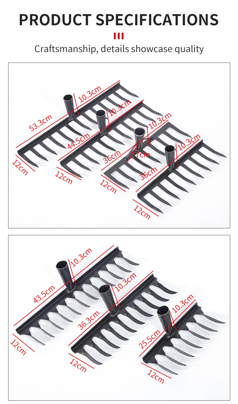 Spiral 10 Teeth Garden Hay Leaf Snow Roof Forged Iron Stick Rake For ...