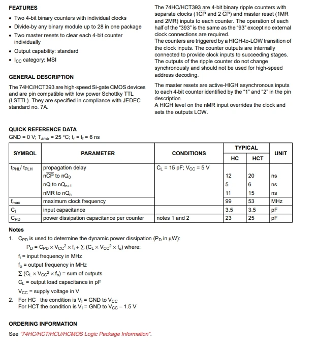 74HC393 Dual 4-Bit Binary Ripple Counter - Integrated Circuits