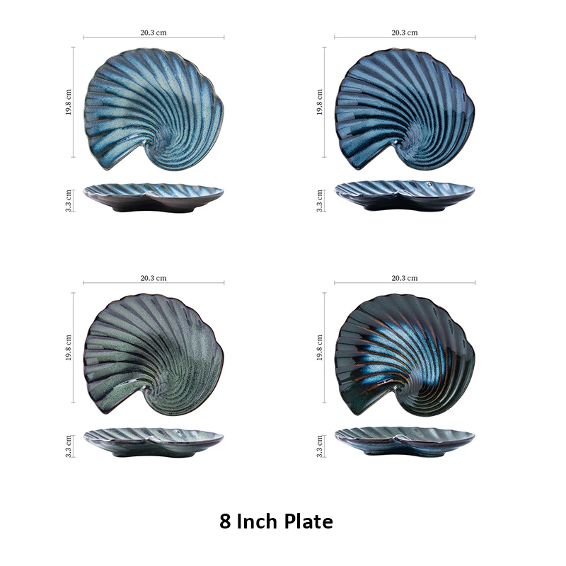 Creative Design Dinner Plates Conch Shaped Ceramic Blue Plate - Buy ...