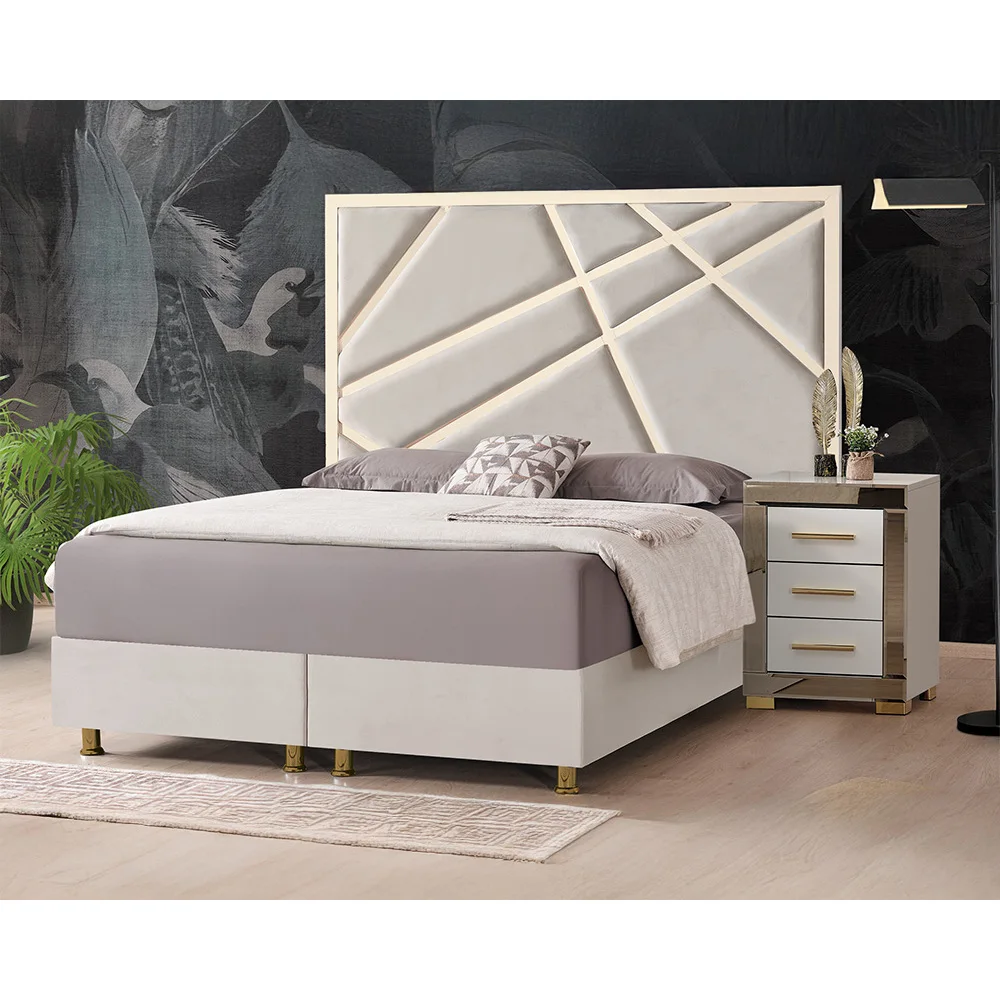 Athome Lotto Modern Design King Size Bed Set 180x200 cm Gold Fabric Up ...