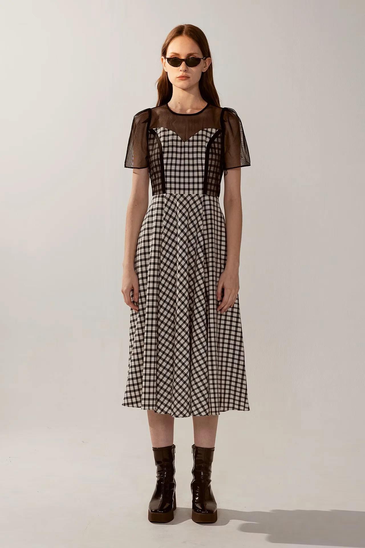 Retro Mesh Black And White Plaid Dress - Buy Vintage Mesh Black And ...