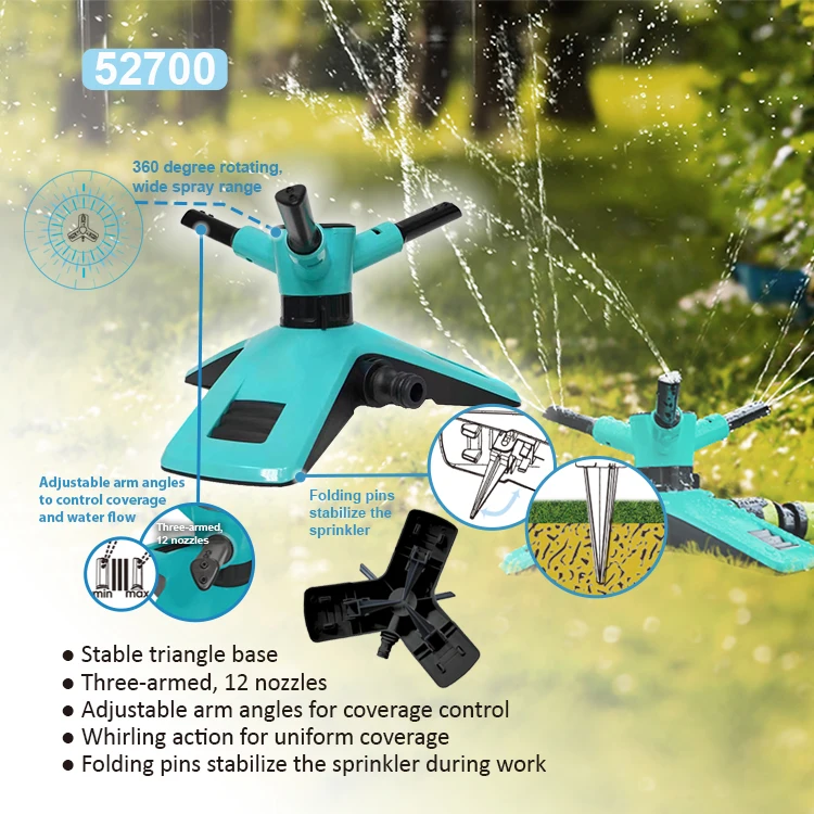 3-arm Plastic Rotating Sprinkler Garden Lawn Sprinkler Automatic Water ...