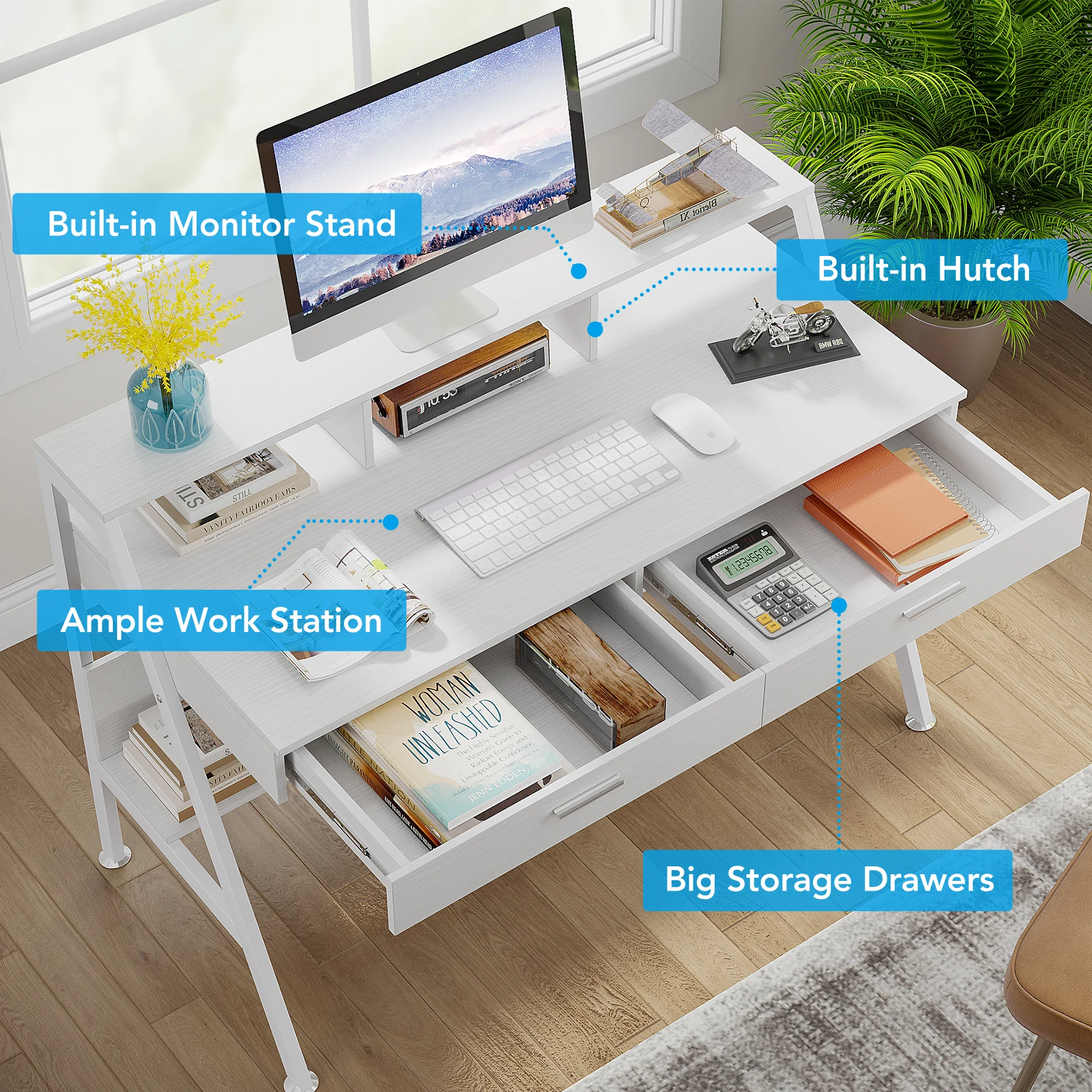 Tribesigns Modern 47 Inch Writing Study Table Workstation Computer ...