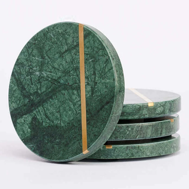 Luxury Green Marble Costers Round Shaped Designed Round Coasters Cork ...