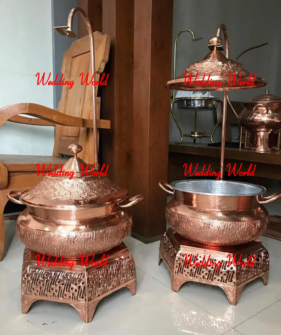 Copper Hammered Chafing Dish Round Shape Handmade Designer Food Dish ...