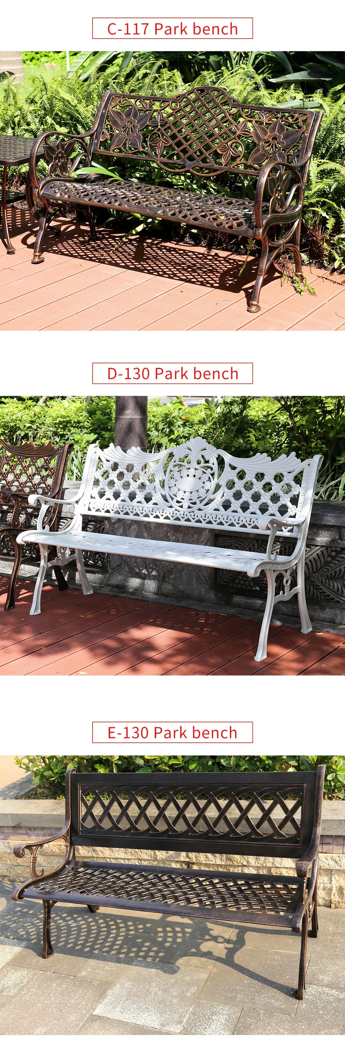 Wholesale Outdoor Metal Bench with Backrest Cast Aluminum Leisure Patio ...