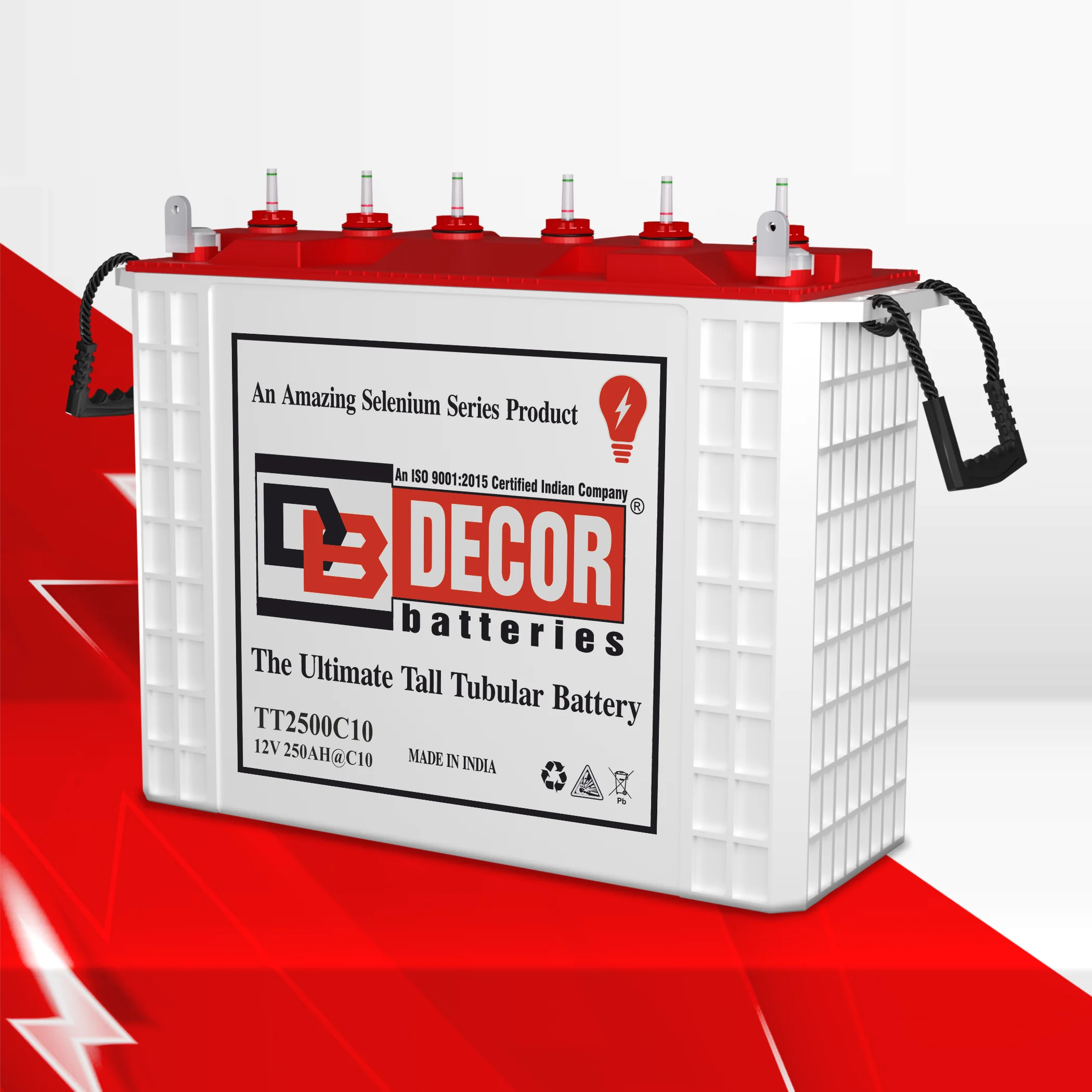 DECOR 12V 250ah C10 Solar Tubular Battery - Long Life & Performance