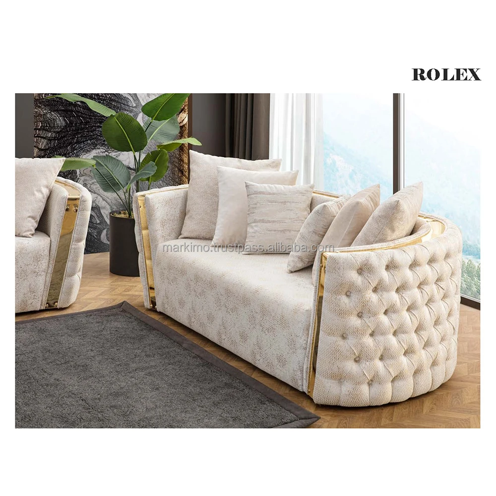 Turkish Style Sofa Set Tufted Upholstered Curve Sofa Curved Coach ...