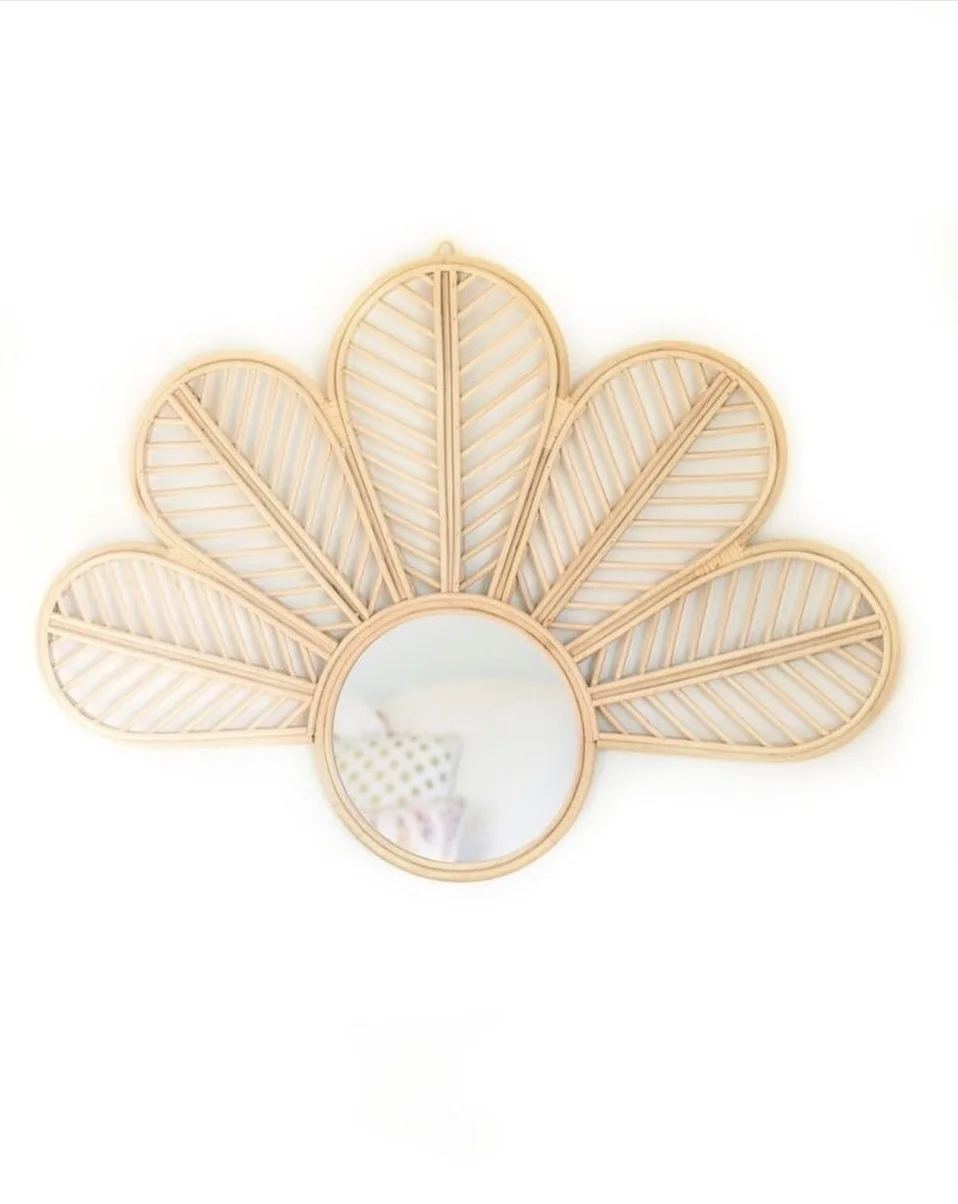 Boho Wall Decorative Handmade Rattan Cane Mirror Wicker Art Arch Cane ...