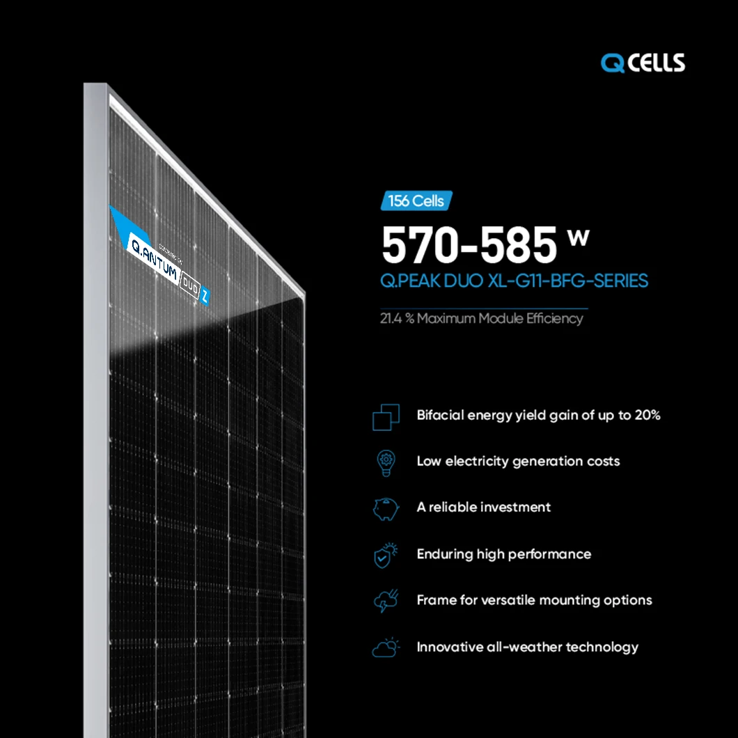 SunEvo Qcells Bifacial Solar Panels 570W 580W 585W Half Cut Double ...