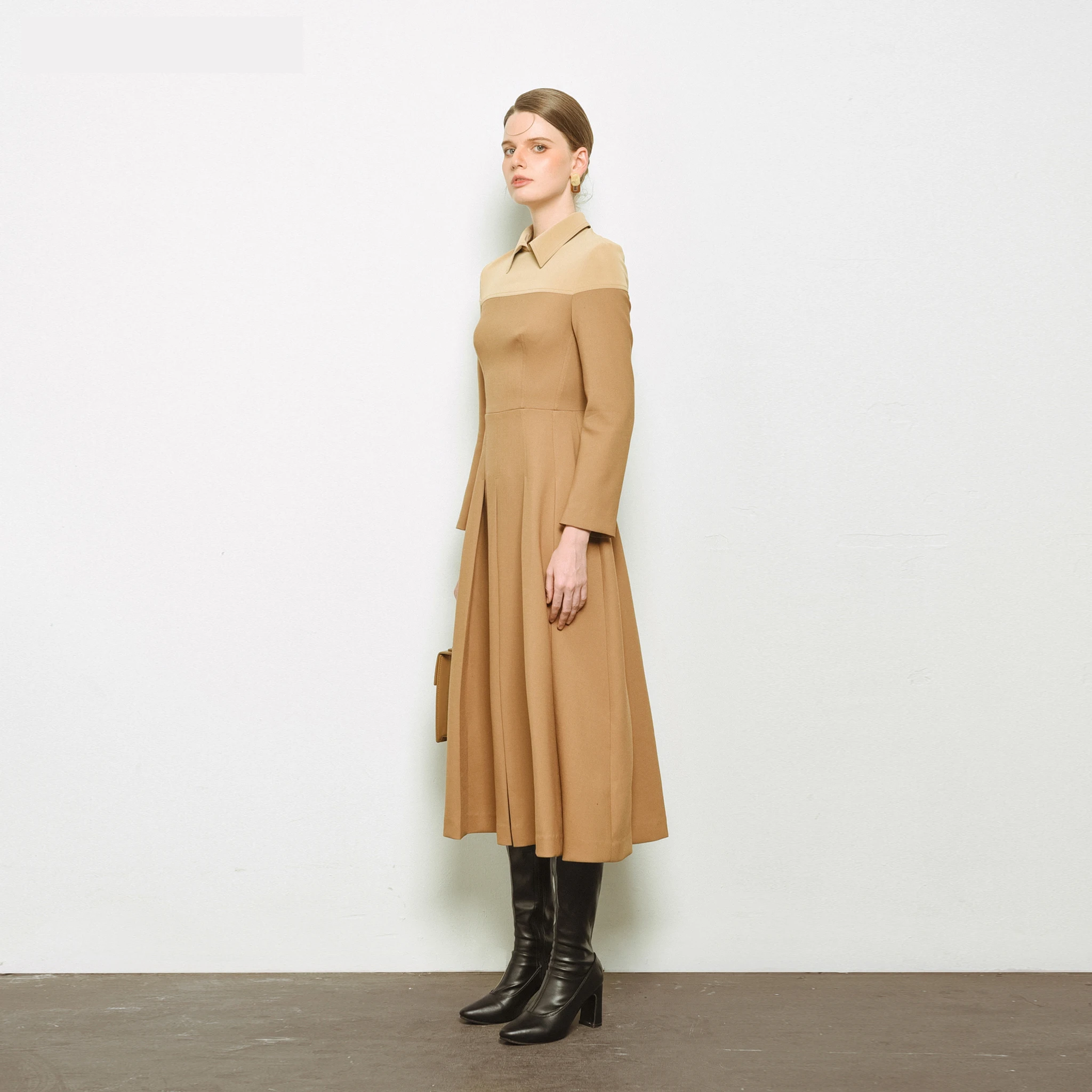 HADIE PLEATED MIDI DRESS Elegant 60%Viscose Customized Packaging ...