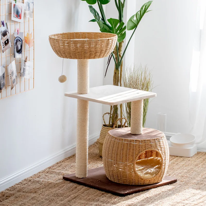 Rattan Cat Climbing Frame With Nest Kennel Small Cat Toy Four Seasons ...