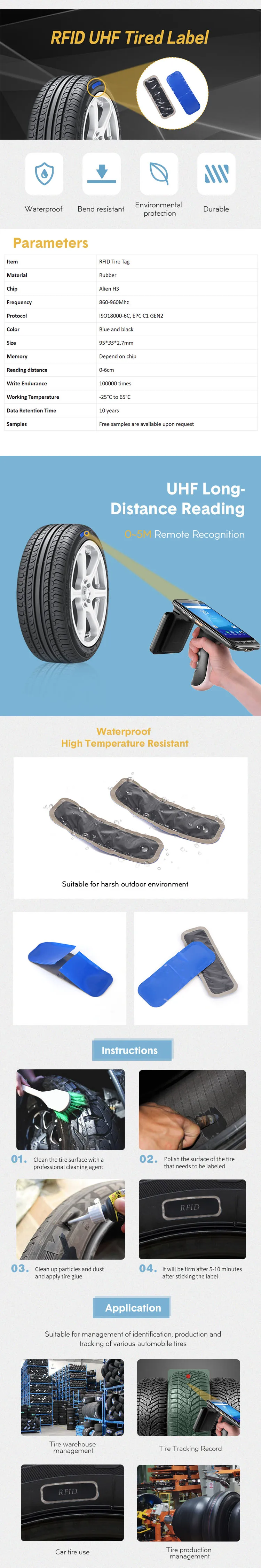 Passive Uhf RFID Tire Tag Sticker Card Tire Management Tracking ...