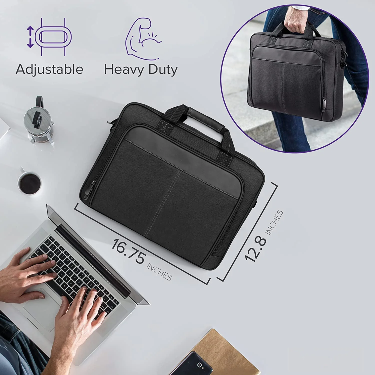 Classic Design Laptop Bag Slim Briefcase Spacious Waterproof Foam ...