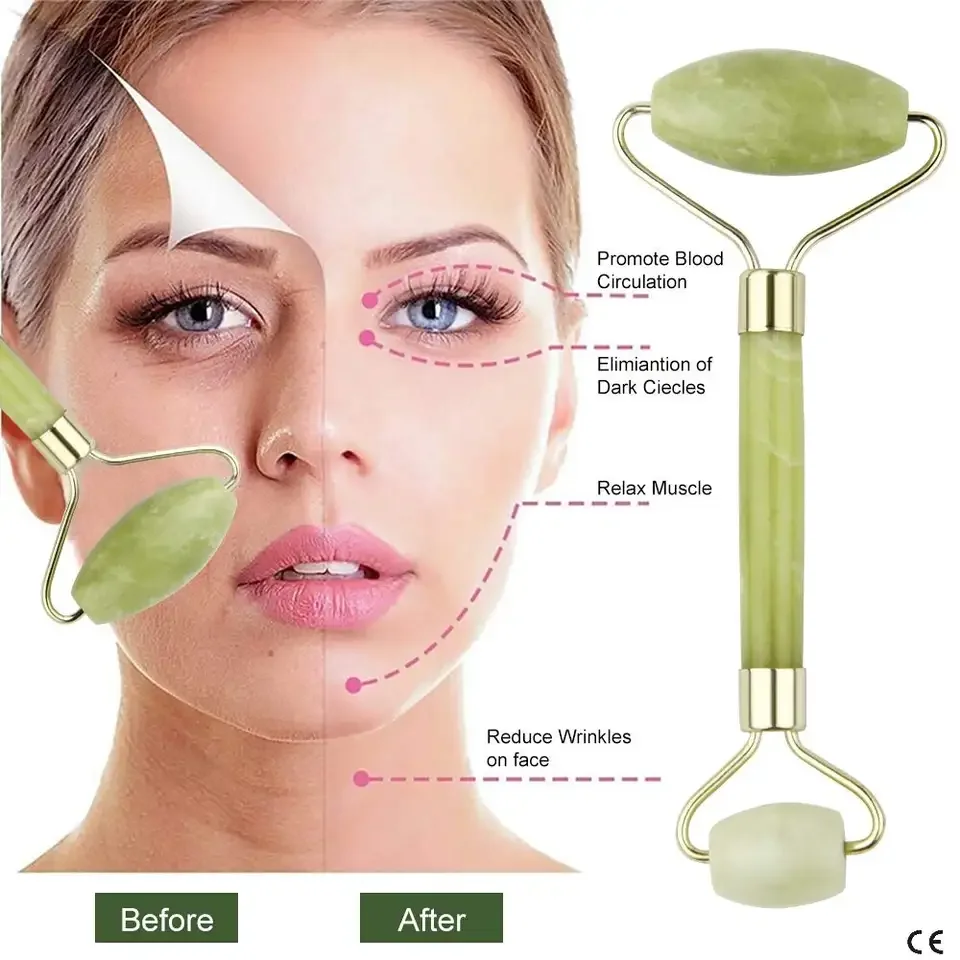 Custom Logo Double Jade Head Face Roller Freezer Gemstone Gua Sha Jade ...
