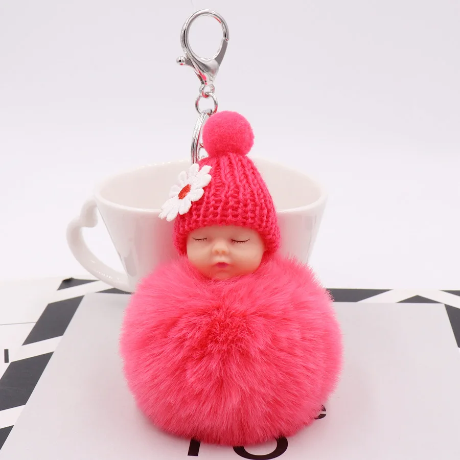 Custom 8cm Cute Plush Sleeping Smiling Baby Keychains Fluffy Kawaii ...