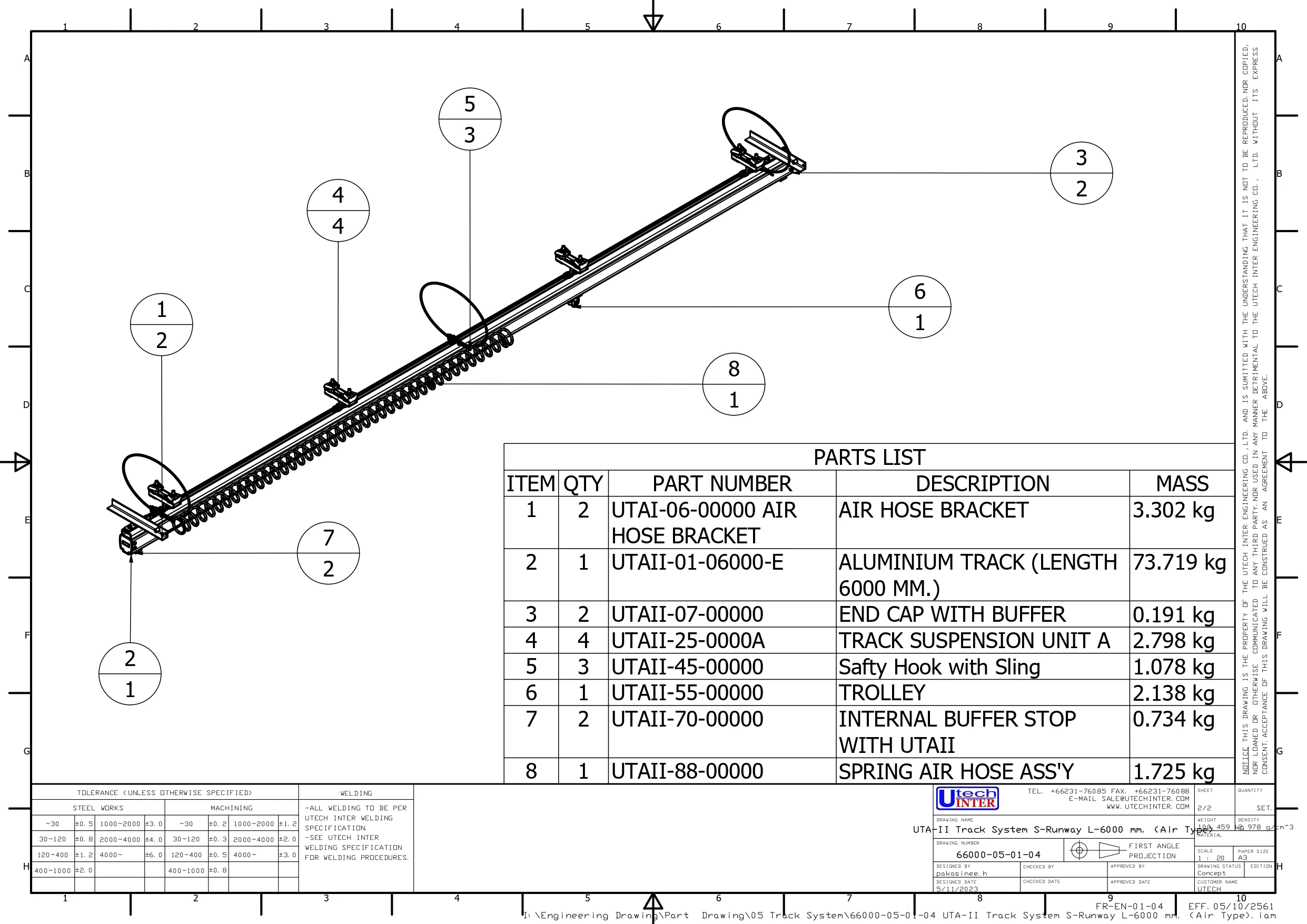Overhead Rail Assist Device Uta-ii S-runway L-6000 Mm. (air Type ...