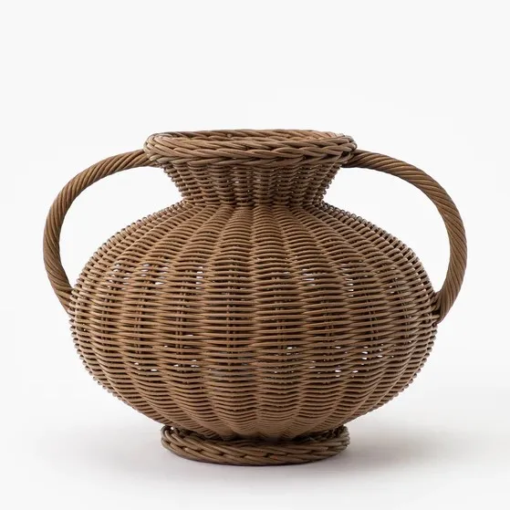 Minimalism Rattan Brown Flower Vase Hand-produced Rattan Table Vase Suitable For Home Restaurant ...