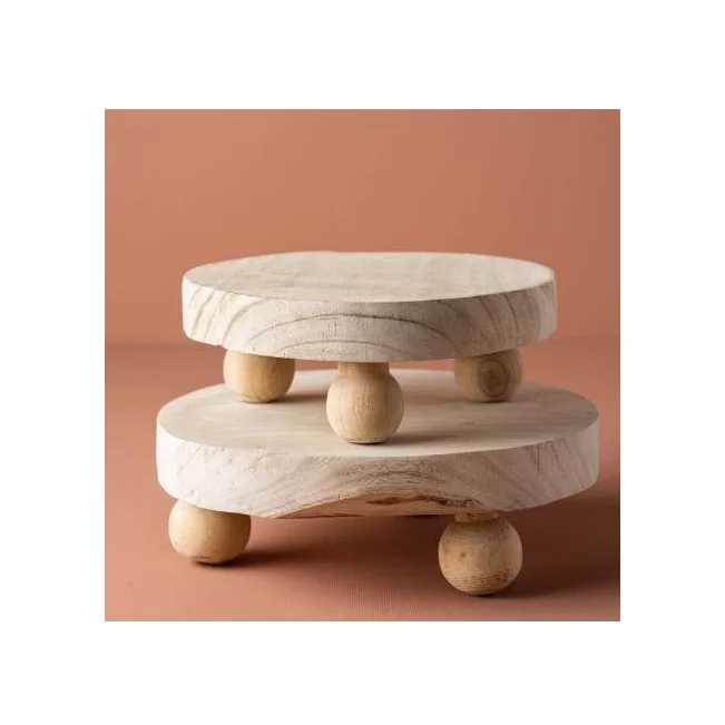 Round Wood Risers Set Of 2 Kitchen Display Charcuterie Board Kitchen ...