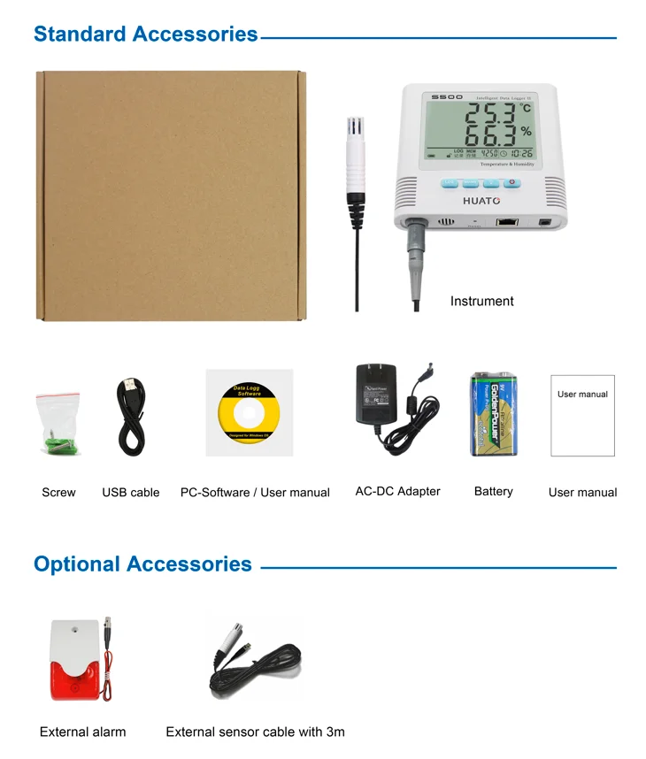 Huato Temperature Monitoring System Real Time Lcd Display Usb Temperature And Humidity Data ...