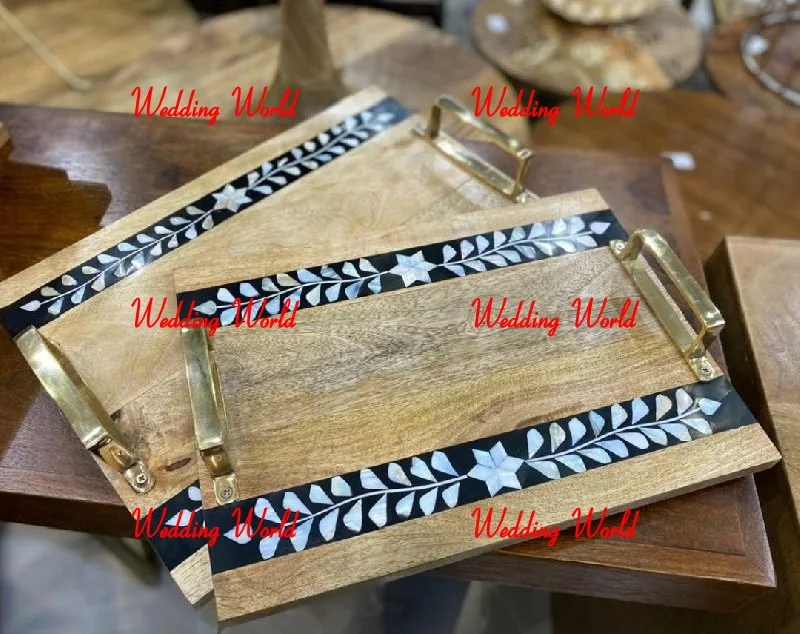 Wooden Arabic Serving Tray Set Of Two Handmade Designer Platter Classic ...