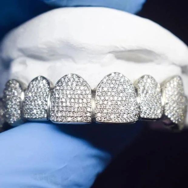 S925 Fully Iced Rapper Vvs Moissanite Diamond Teeth Grillz Down Deep ...