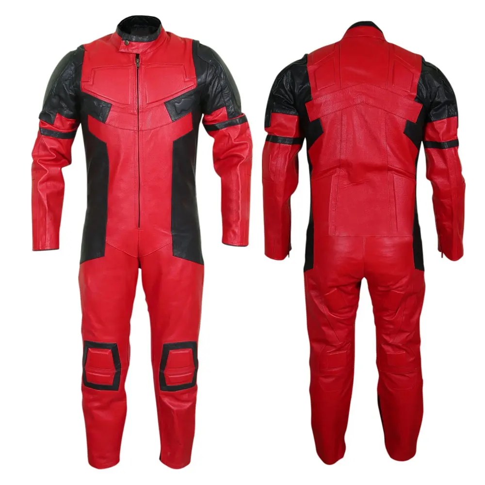 Mens Full-body Leather Motorcycle Suit With Back Protector & Abrasion ...