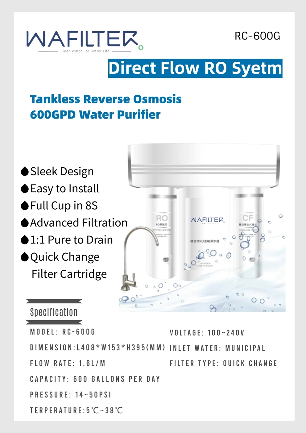 Direct Flow Ro System 600 Gpd Under Sink Tankless Reverse Osmosis Water ...