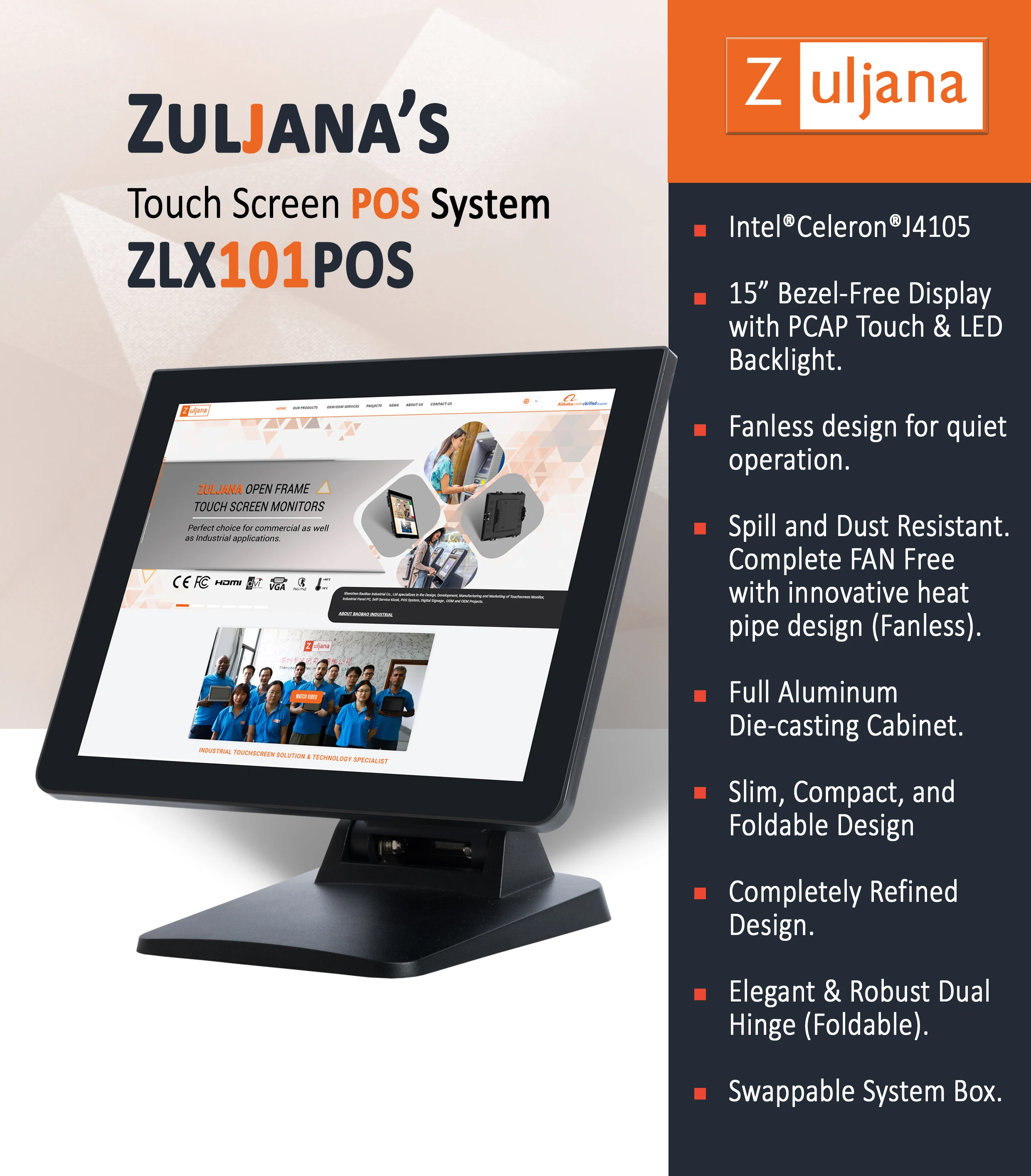 New Arrival 15 Inch Aio Pos Systems Foldable Retail Store Cash Register ...