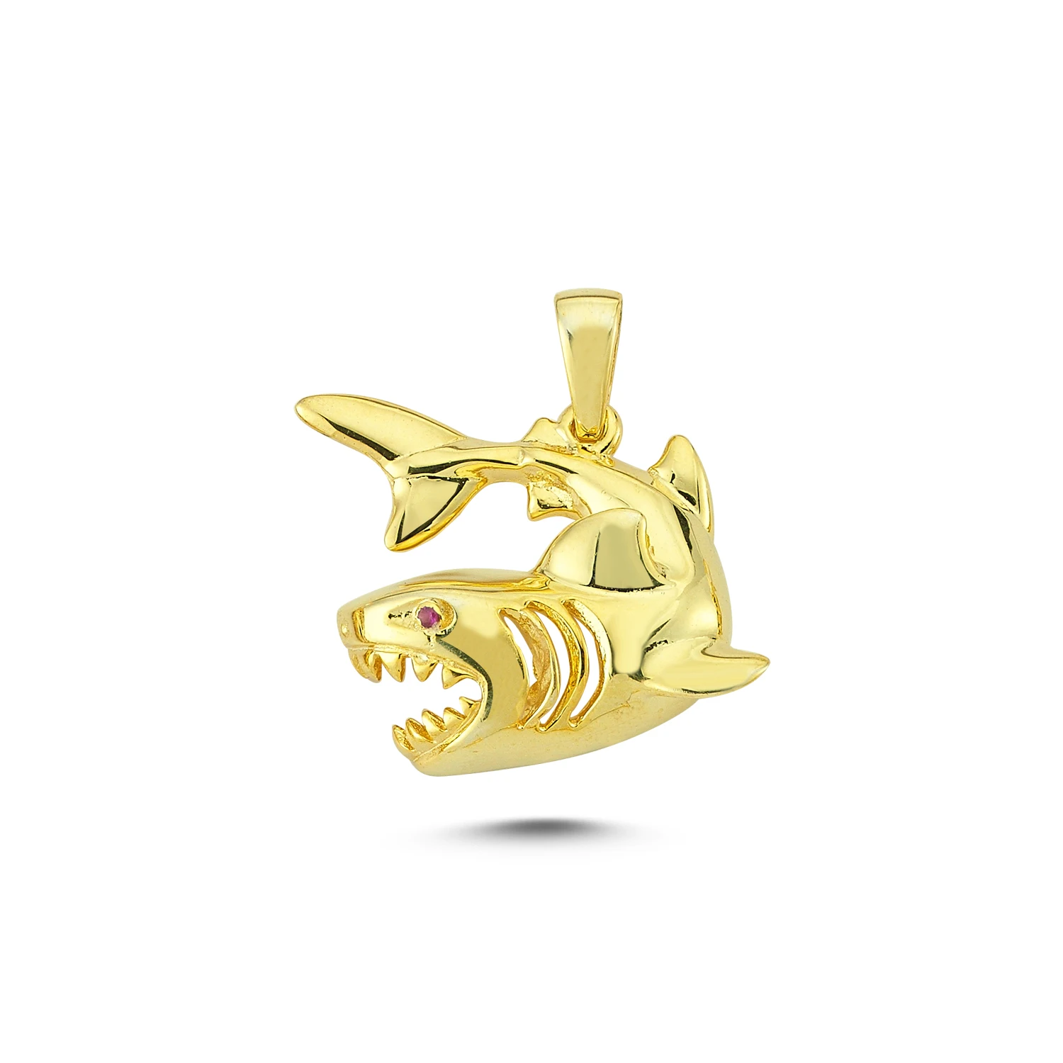 Shark Whale Tail Merlin Fish Charm Necklace 14k Gold
