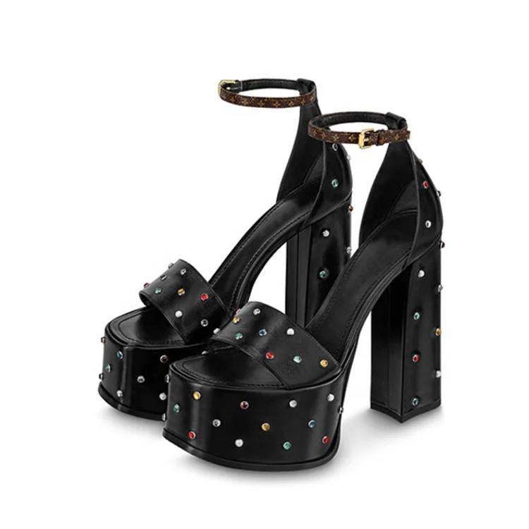 Women Thick Platform Sandals Square Open Toe High Chunky Heels Colorful ...