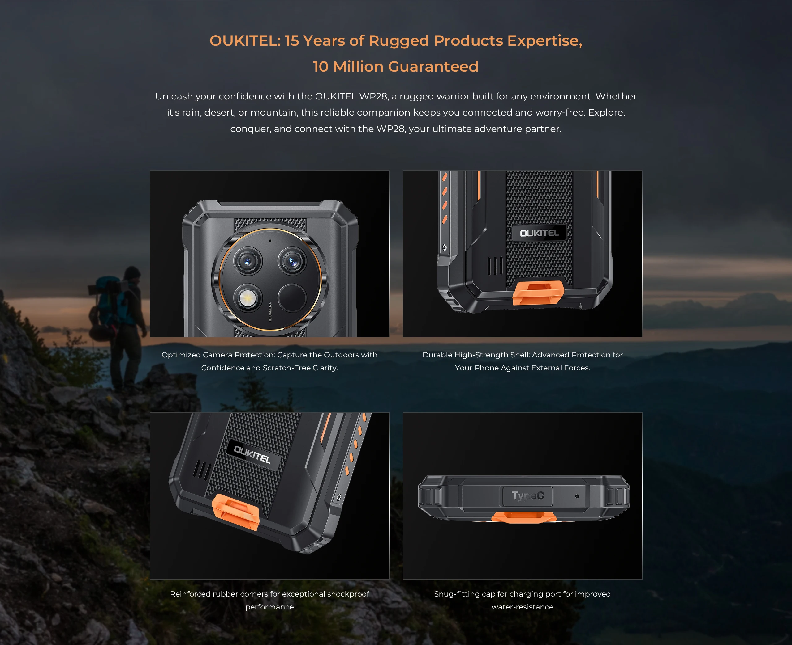 Oukitel Wp28 Rugged Smartphone Dual Sim Android 13 6.52 Inch 256gb 10600mah Ip68 Nfc Unlocked ...