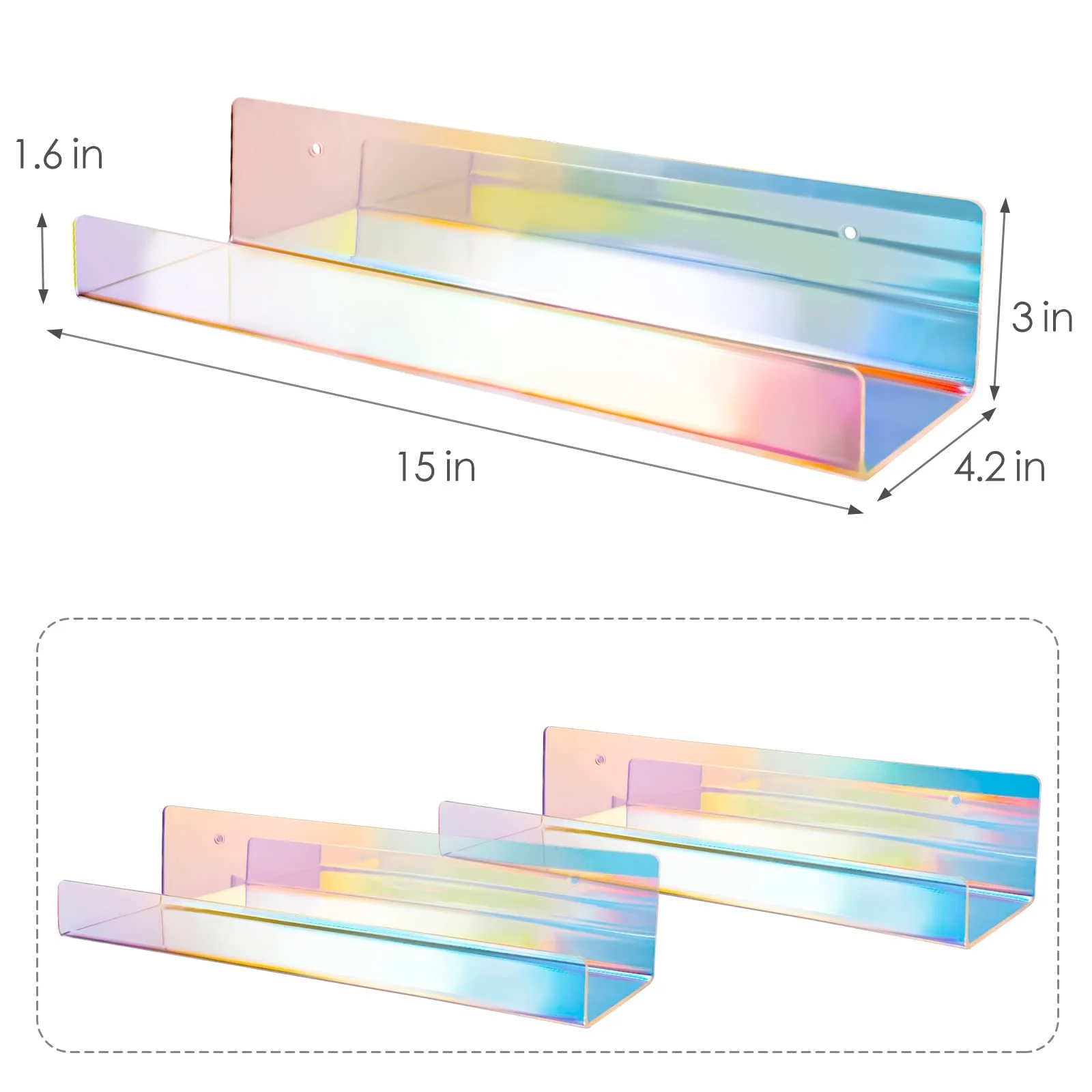 Wall Mounted Acrylic Shelf - Iridescent Rainbow Perspex