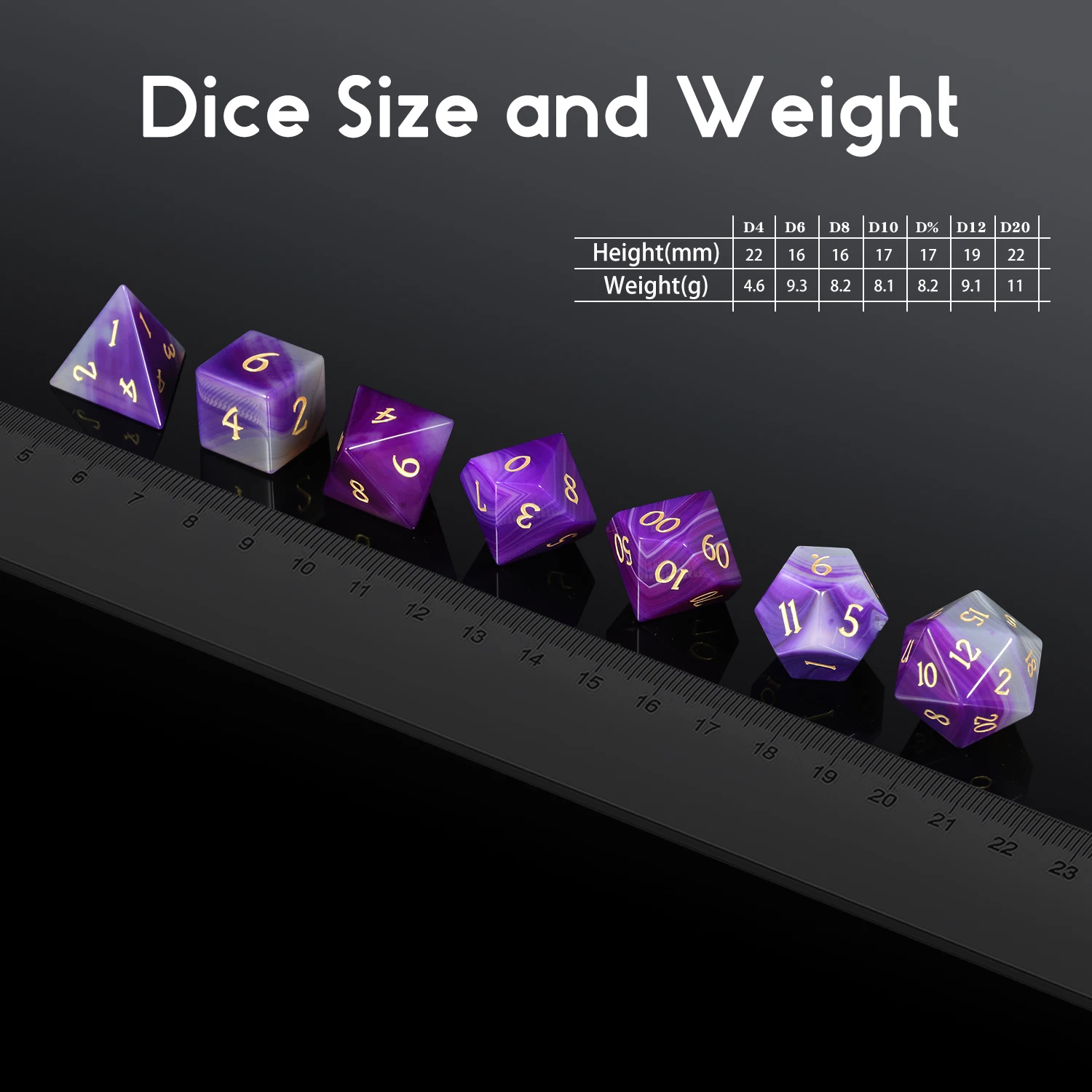 Custom Agate Gem Dnd Dice Set Natural Stone D&d Dice Purple Polyhedral ...